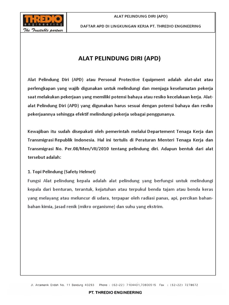 Alat Pelindung Diri (APD) | PDF