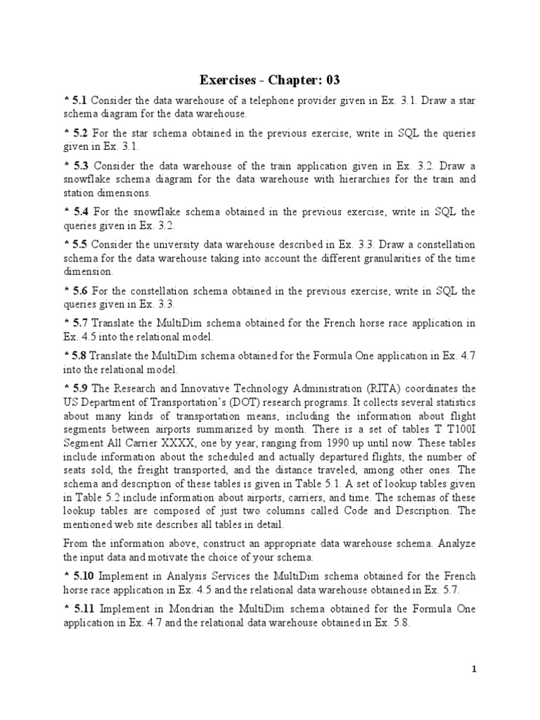 Exercises Chapter3 | PDF | Relational Database | Data Warehouse