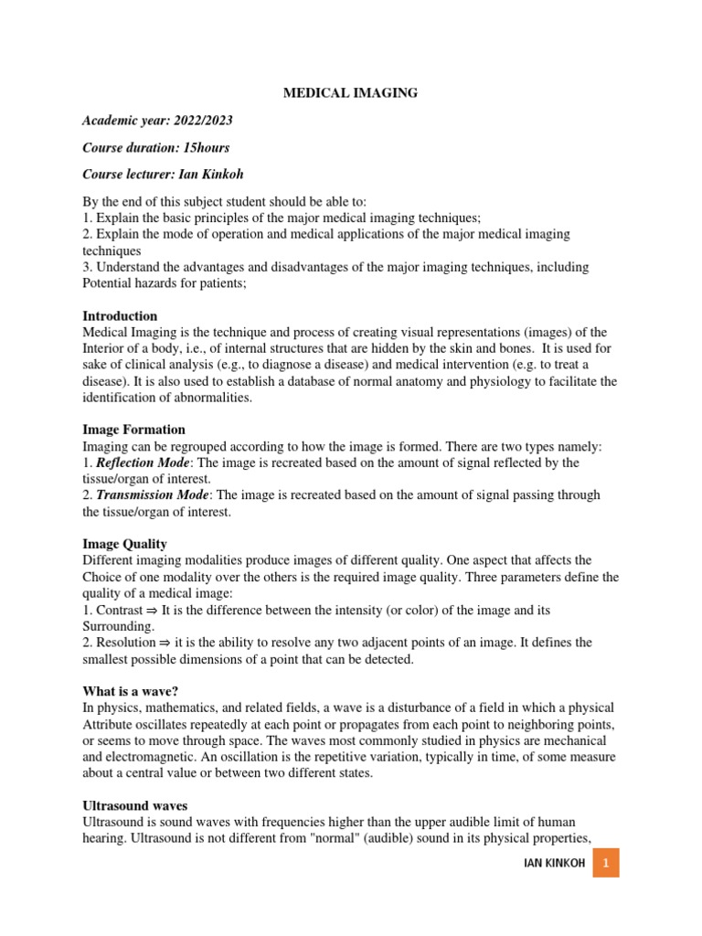 Medical Imaging Techniques Overview | PDF | Ct Scan | Medical Imaging