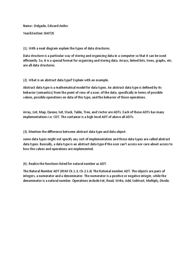 Seatwork 5 Concept Of Data Structure And Its Importance PDF
