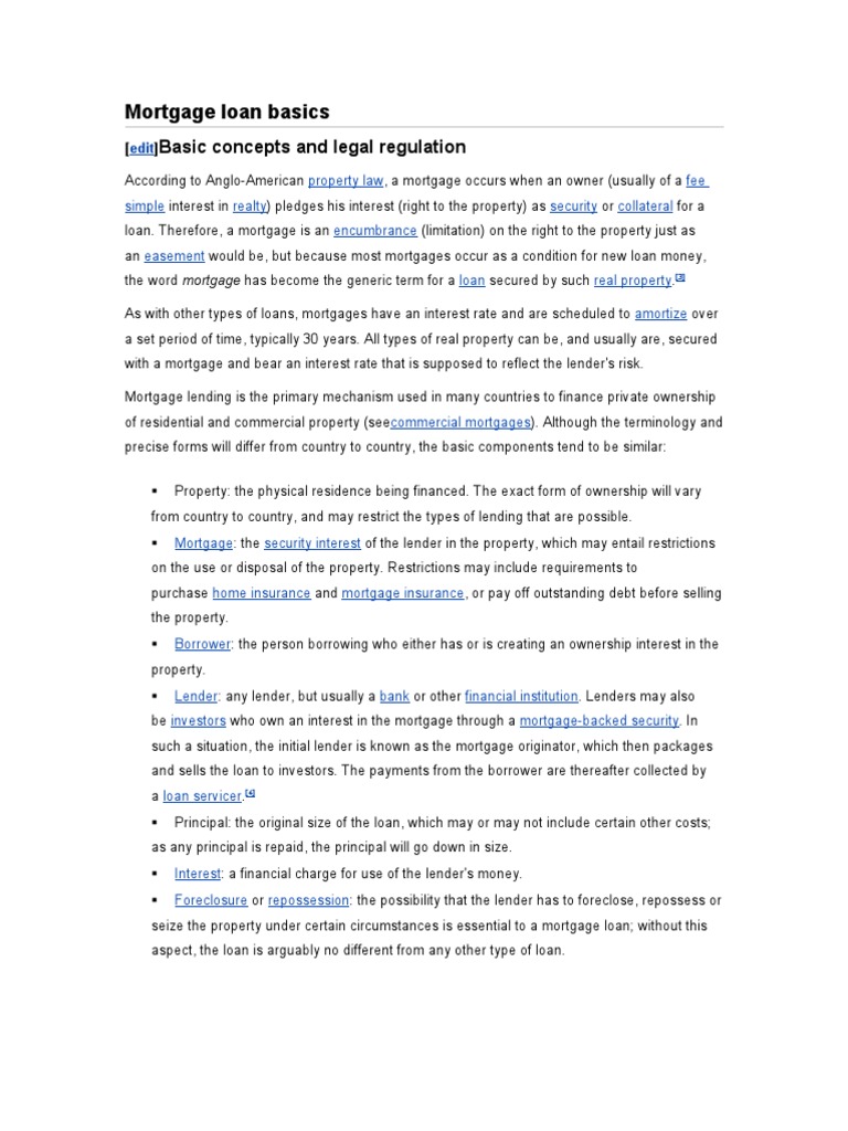 Mortgage Loan Basics Pdf Mortgage Loan Credit History