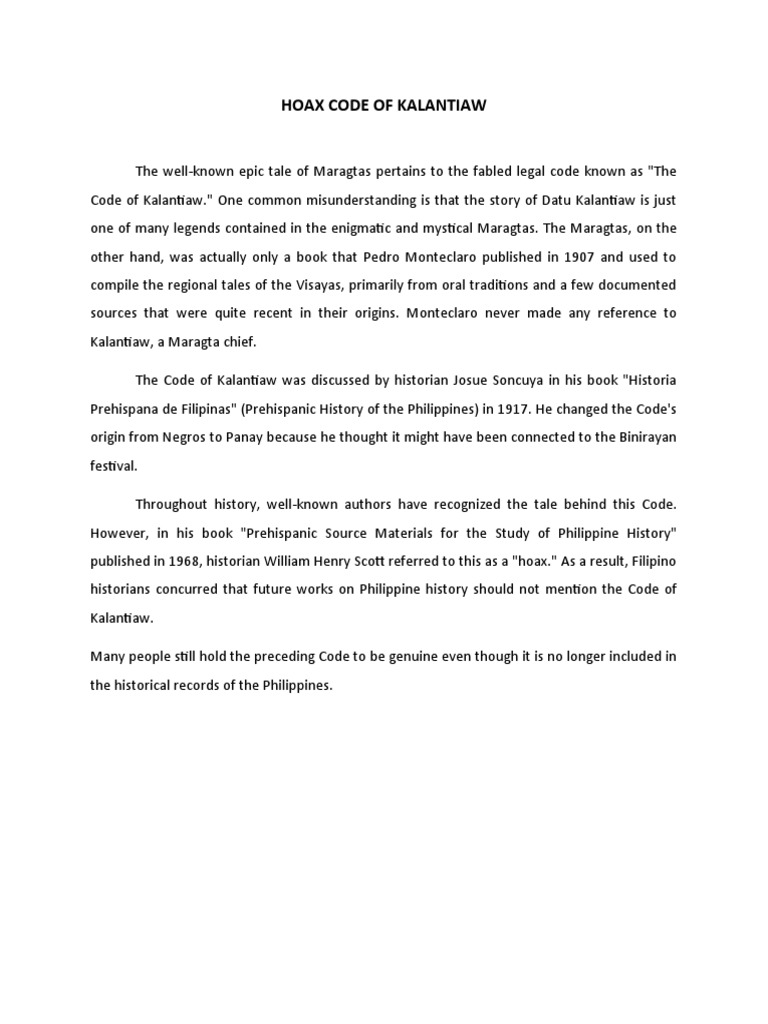 Debunking the Kalantiaw Code Hoax | PDF | Social Science | History