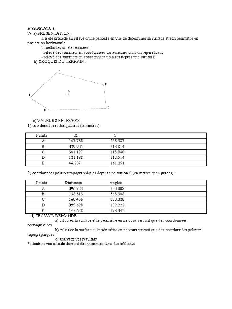 Calcul de Surface et Périmètre par Coordonnées | PDF | Zone ...