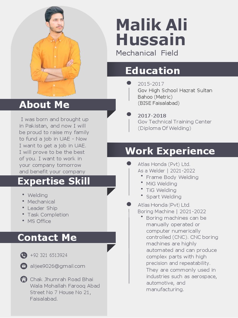 CV OF Malik Ali Hussain (Mechenical) | PDF