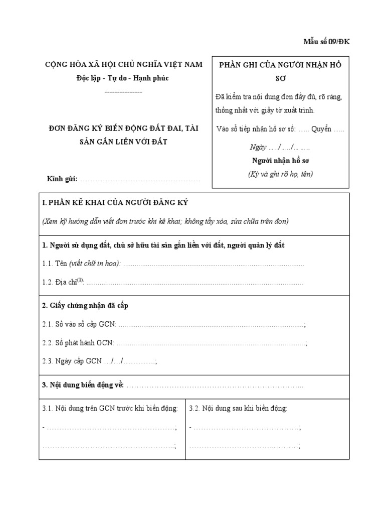 Don de Nghi Dang Ky Bien Dong Dat Dai | PDF