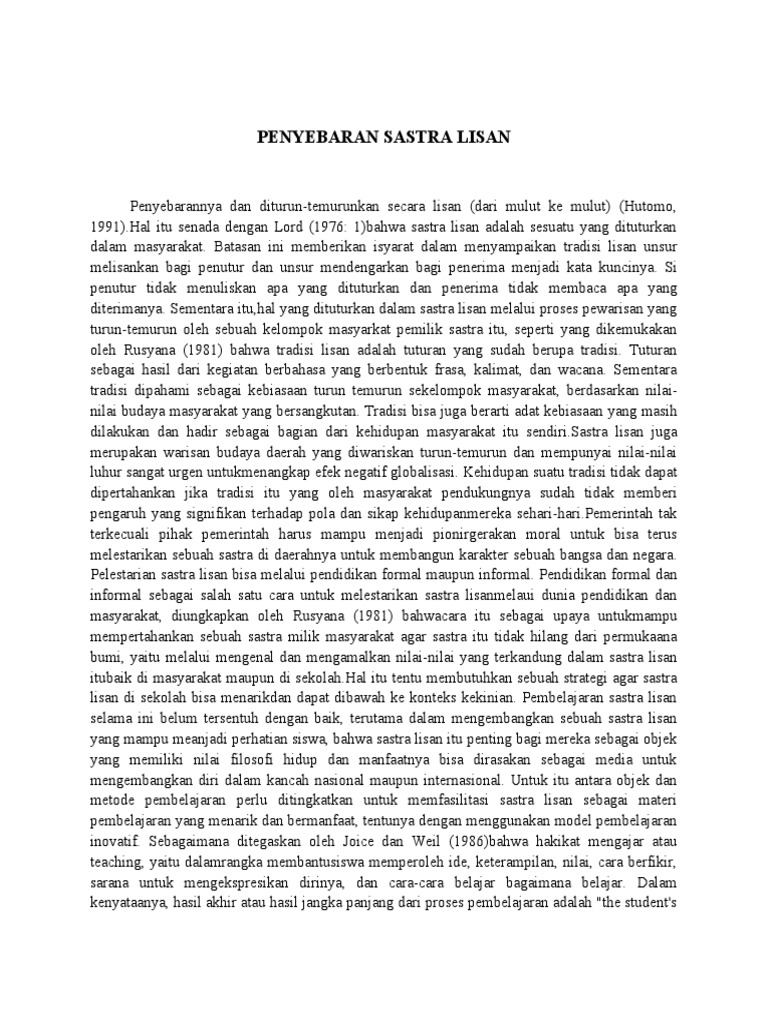 Penyebaran Sastra Lisan | PDF