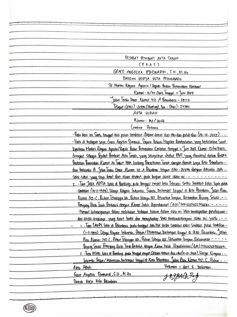 UTS Teknik Pembuatan Akta PPAT - Grace Angelica Djoenardi 217011004 | PDF