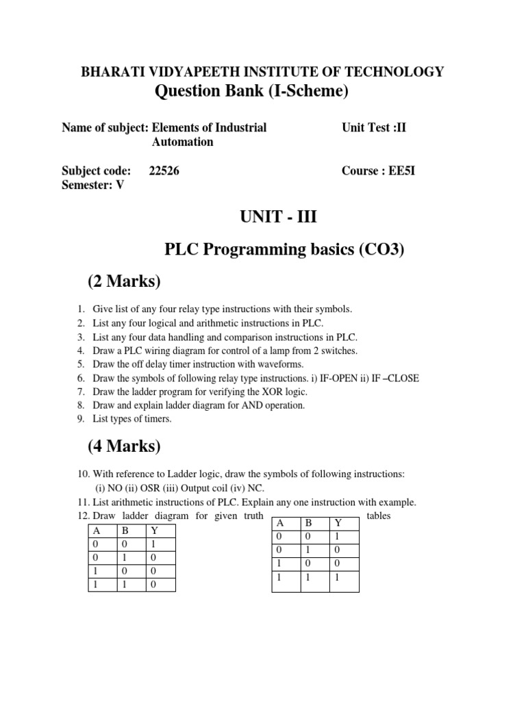 Question Bank EE5I EIA 22526 UT-II 241121 | PDF | Programmable Logic Controller | Scada