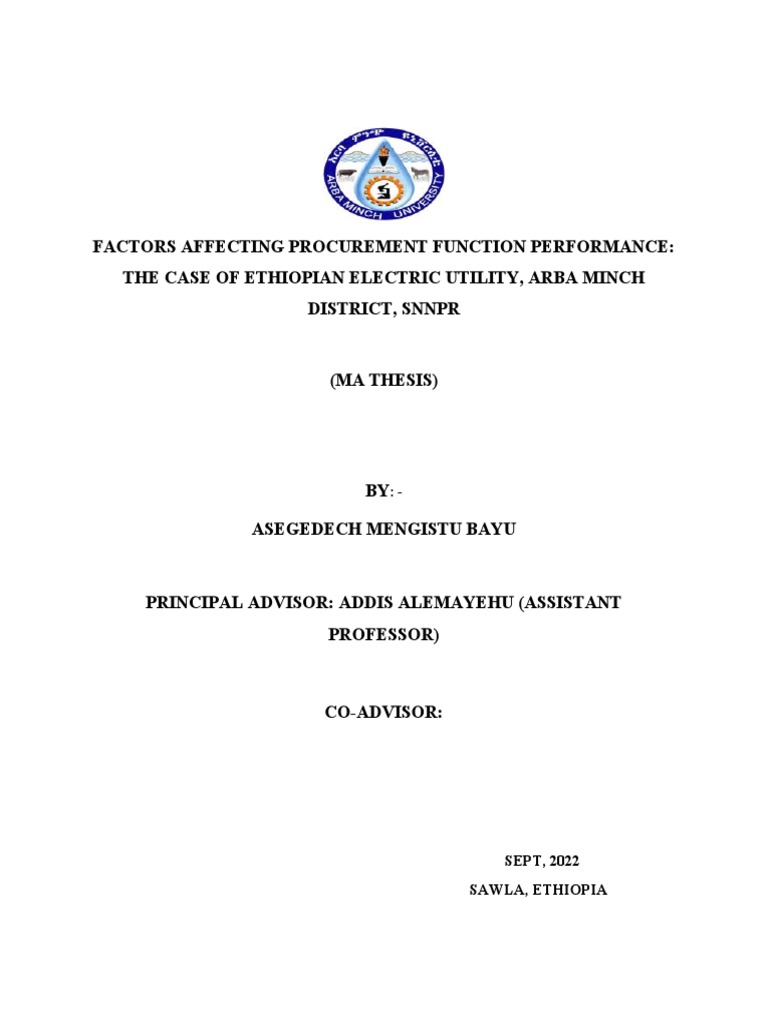 Factors Affecting Procurement Function Performance: The Case of Ethiopian Electric Utility, Arba ...