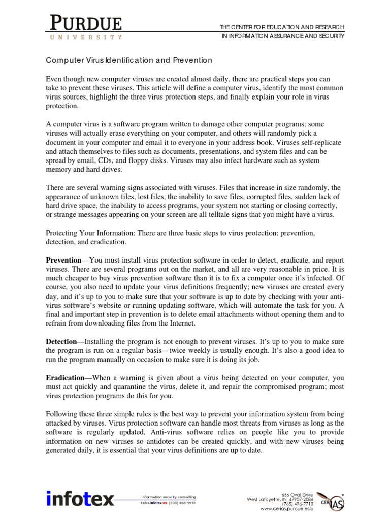 Computer Virus Identification and Prevention | PDF | Computer Virus | Antivirus Software