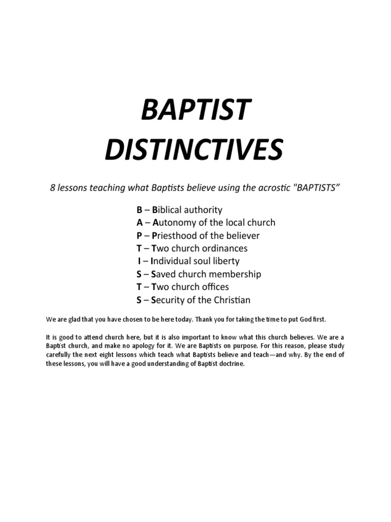 Lessons On Baptist Distinctives | PDF