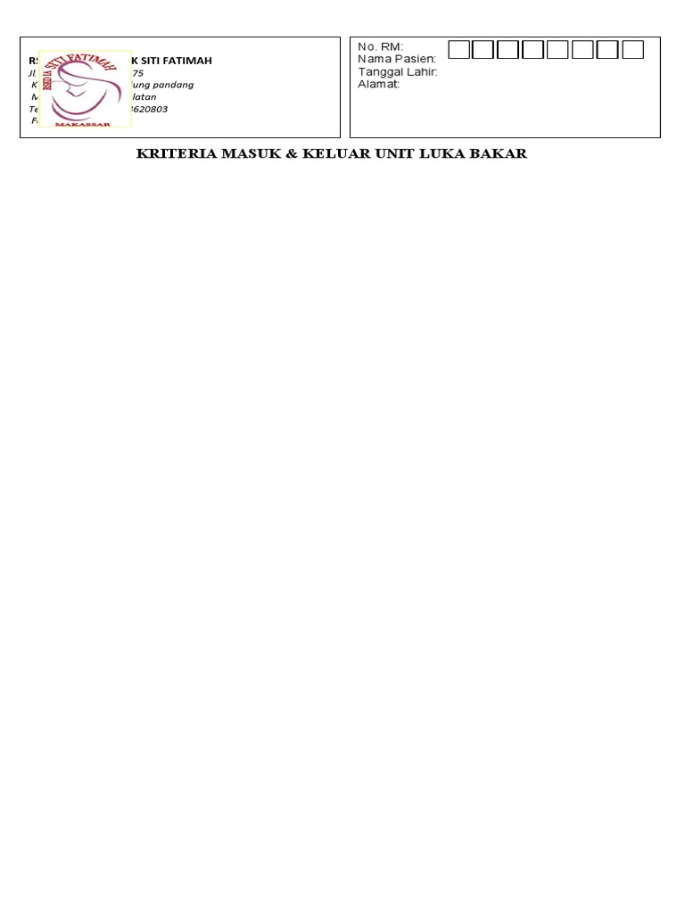 Kriteria Masuk & Keluar Unit Luka Bakar | PDF | Pengembangan Diri