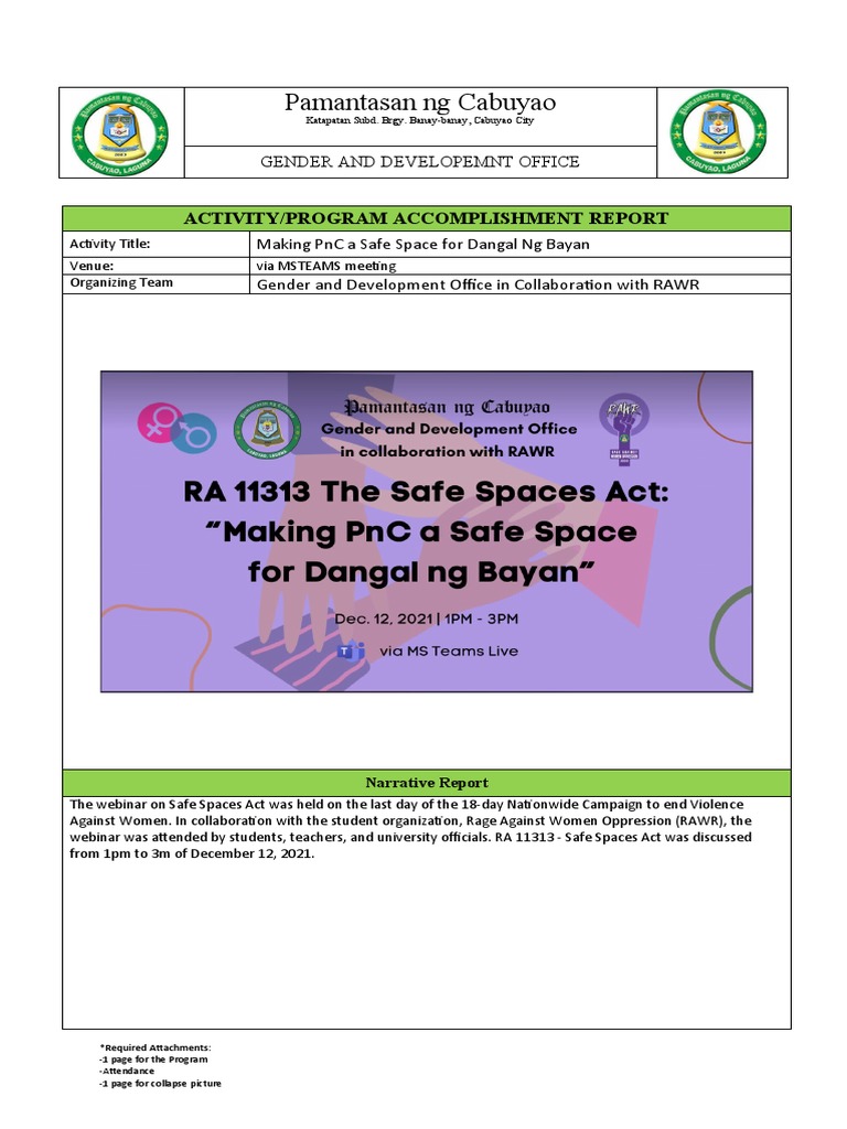 Activity Report The Safe Spaces Act | PDF
