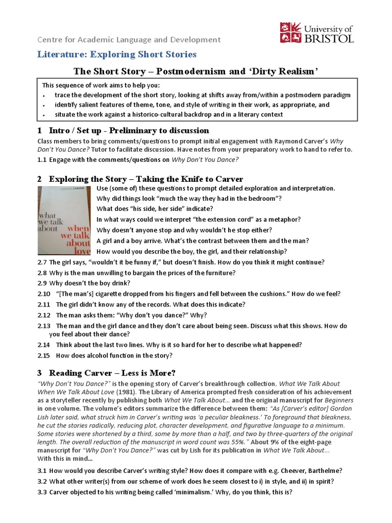 1 The Short Story - Postmodernism and Dirty Realism | PDF | Postmodernism