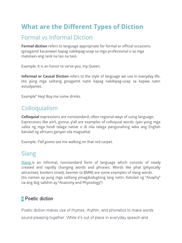 What Are The Different Types of Diction (With Explanation) | PDF