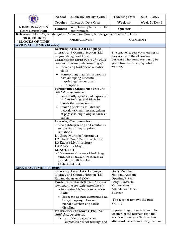 Kinder Dll Pdf Learning Communication