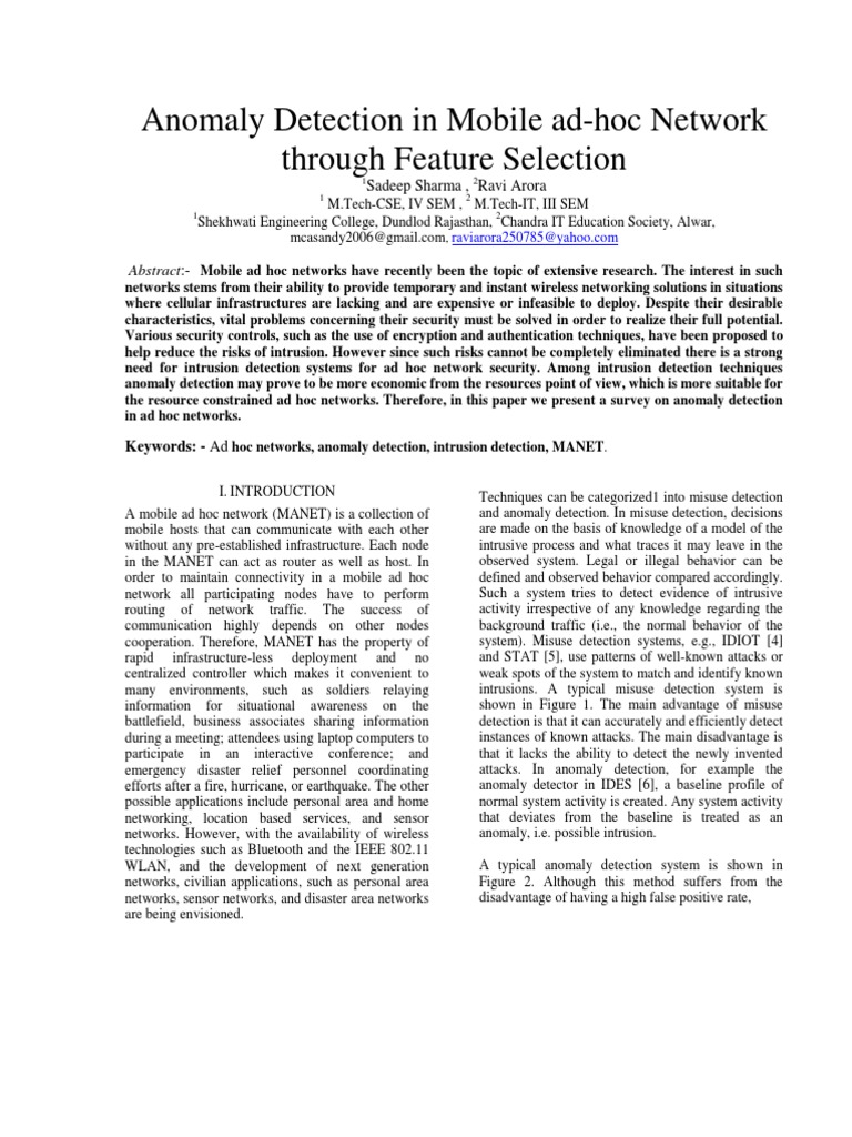 Anomaly Detection In Mobile Ad Hoc Network Through Feature Selection