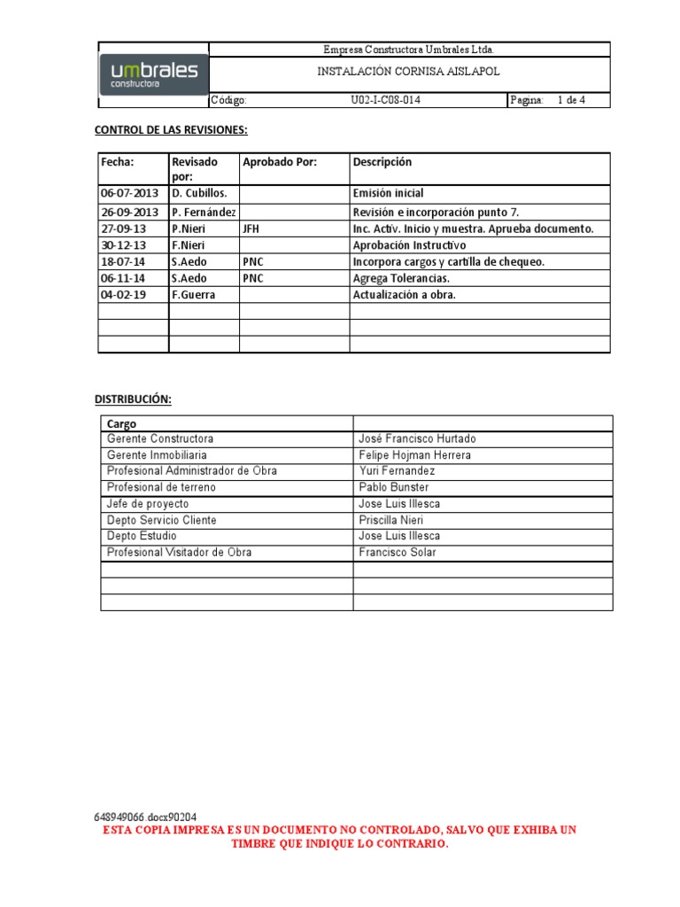 U02-I-C08-014 Instructivo Instalación Cornisa Poliestireno 20190204 | PDF | Materiales