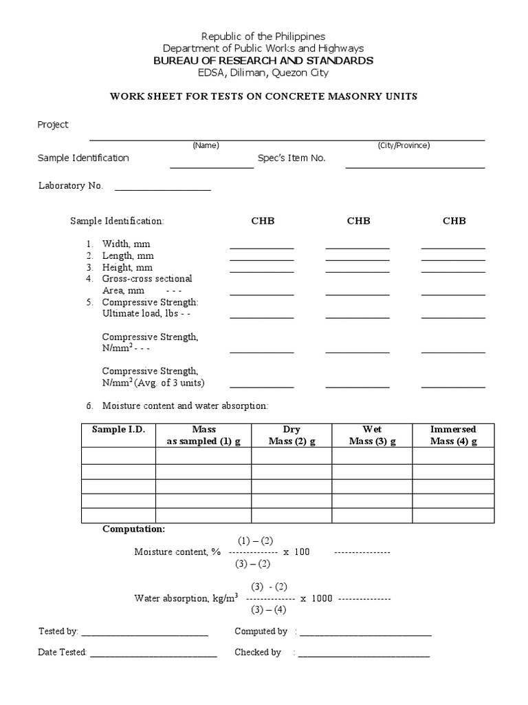 Work Sheet - CONCRETE MASONRY UNITS | PDF