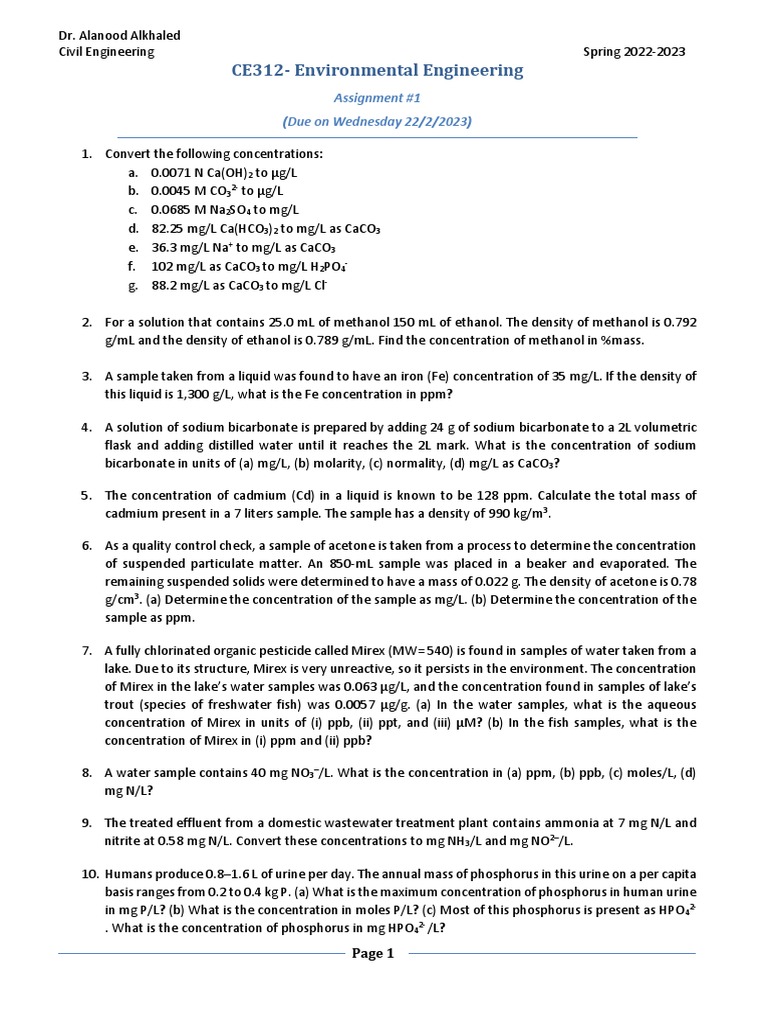 HW 1 | PDF | Parts Per Notation | Methanol