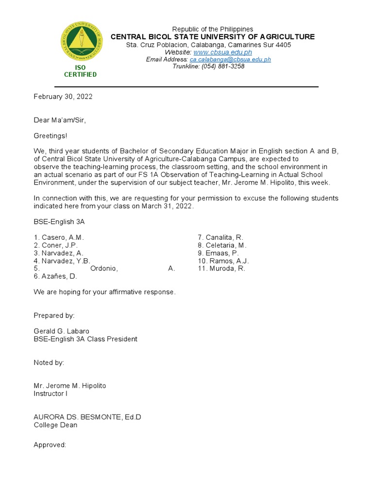 Excuse-Letter Draft | PDF