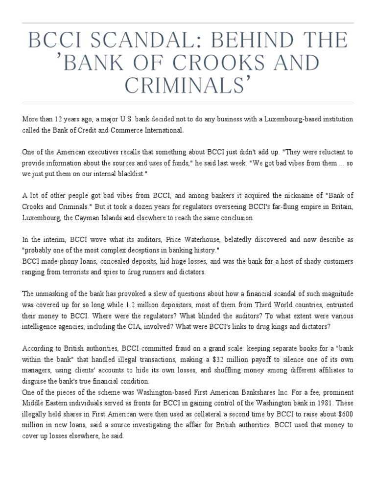 Bcci Scandal | PDF | Banks | Banking