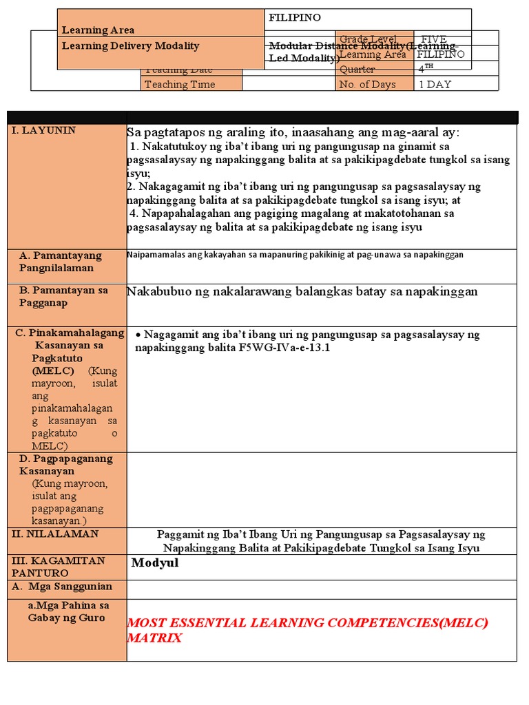 FILIPINO q4 Cot | PDF