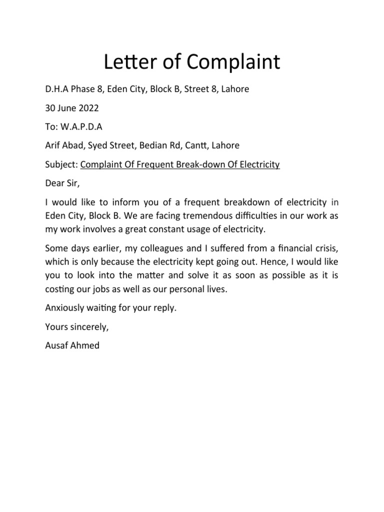 Letter of Complaint | PDF