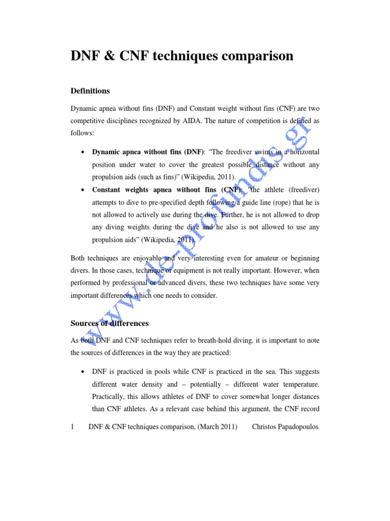 DNF CNF Techniques Comparison | PDF | Underwater Diving | Swimming