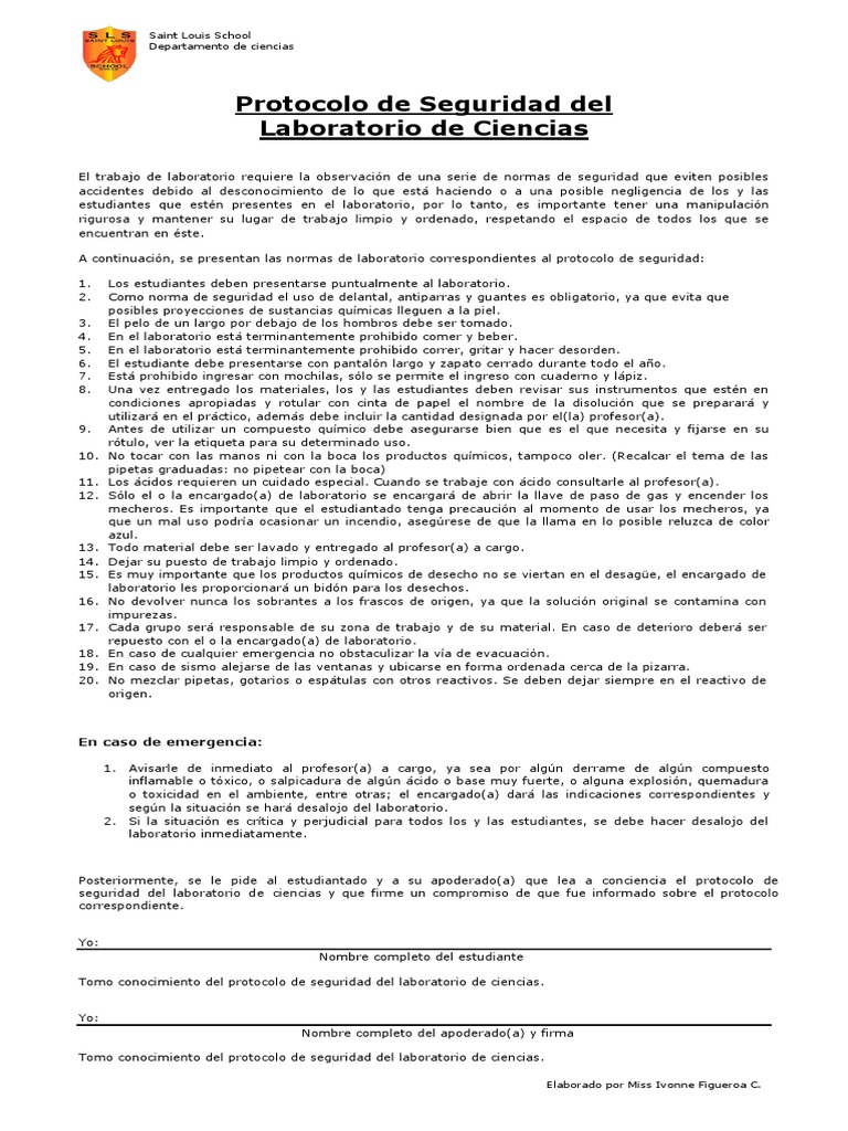 Protocolo de seguridad del laboratorio de ciencias de Saint Louis ...