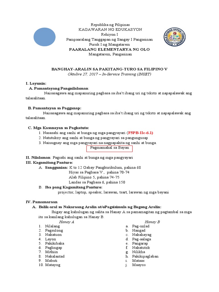 Demo Teaching in Filipino V INSET | PDF