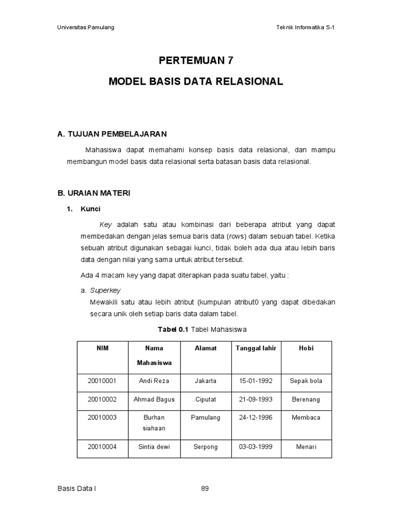 TPL0302 - 07 - Model Basis Data Relasional | PDF