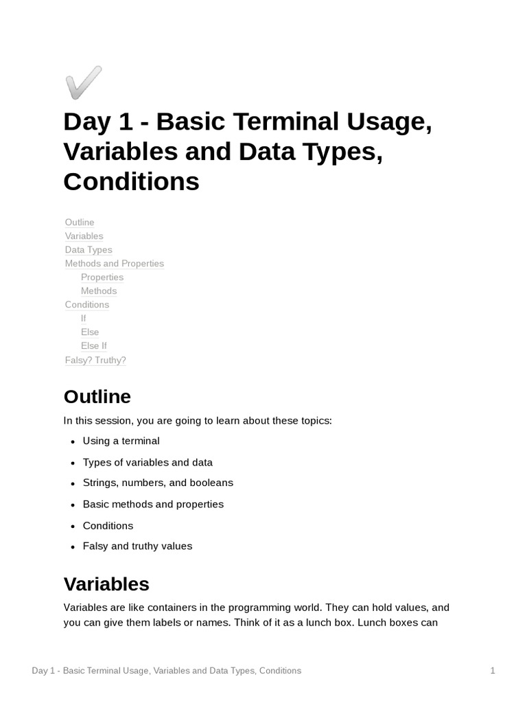 Programming Basics Variables Data Types Pdf Boolean Data Type Information Technology 9039