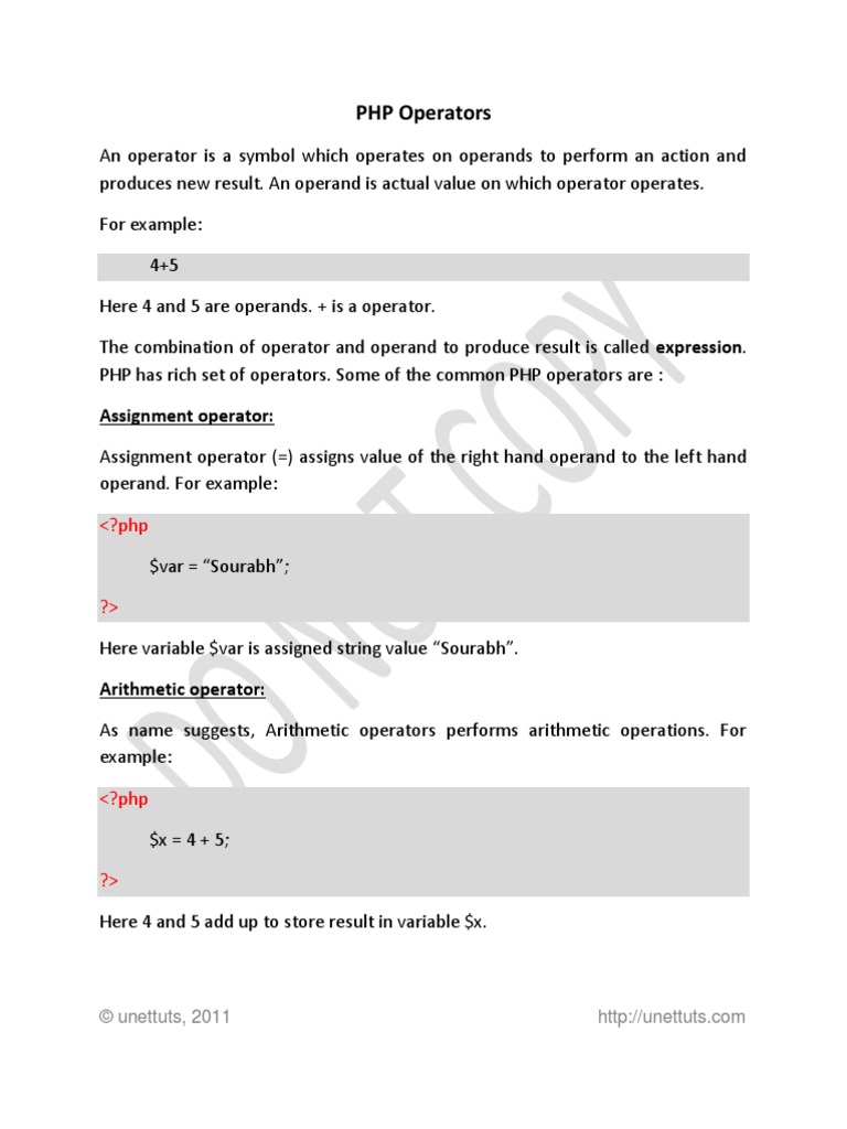 PHP Operators: Assignment Operator | PDF | Mathematical Logic | Notation PHP Operators: Assignment Operator | PDF | Mathematical Logic | Notation