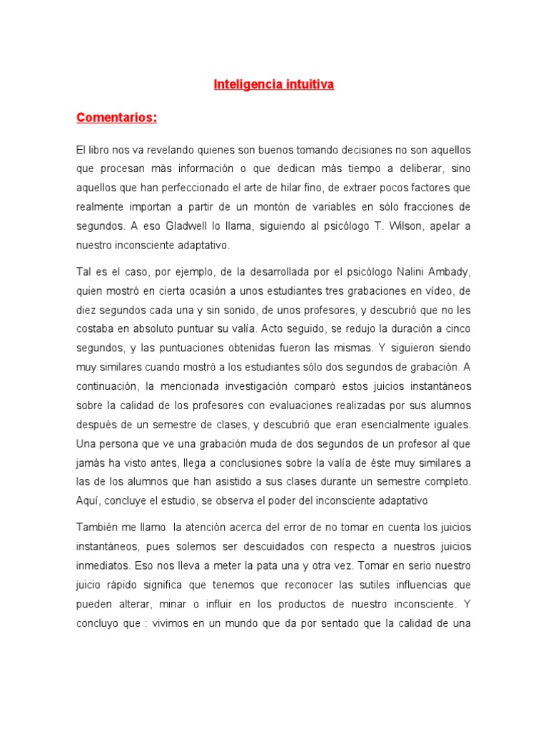 Inteligencia Intuitiva | PDF | Mente inconsciente | Comportamiento