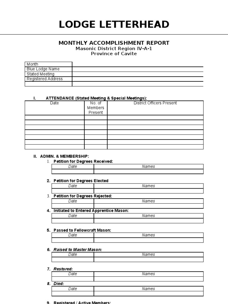 WM Report 1 | PDF | Masonic Lodge | Freemasonry