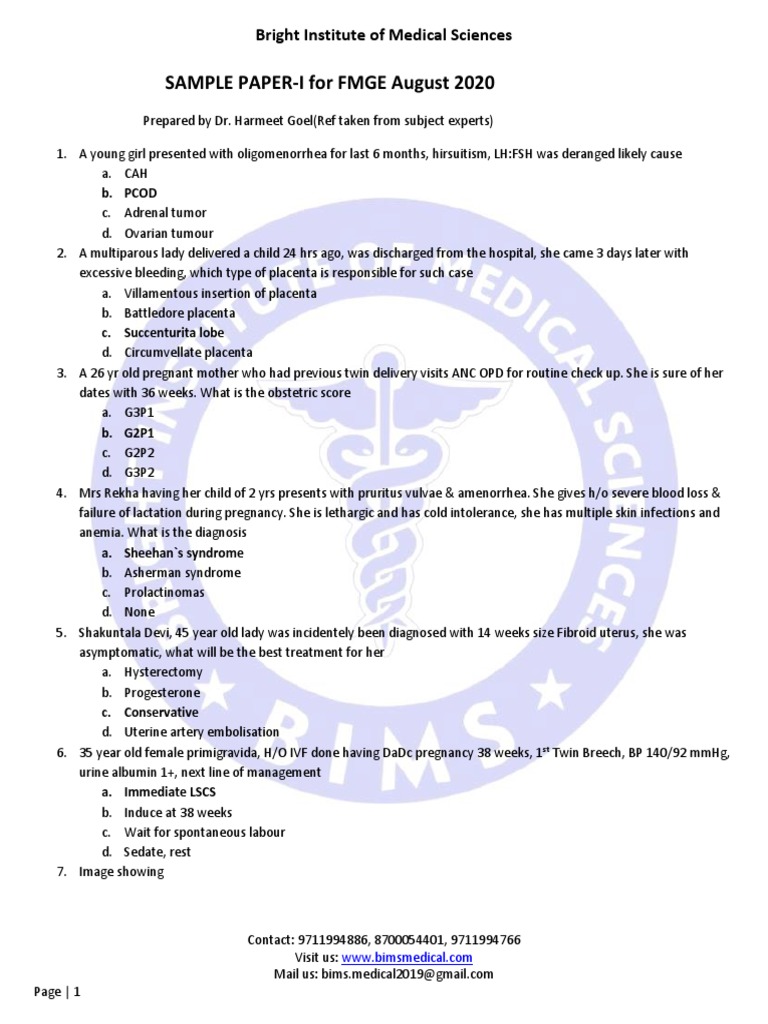 Sample Paper I For Fmge August 2020 | Download Free PDF | Cholesterol ...