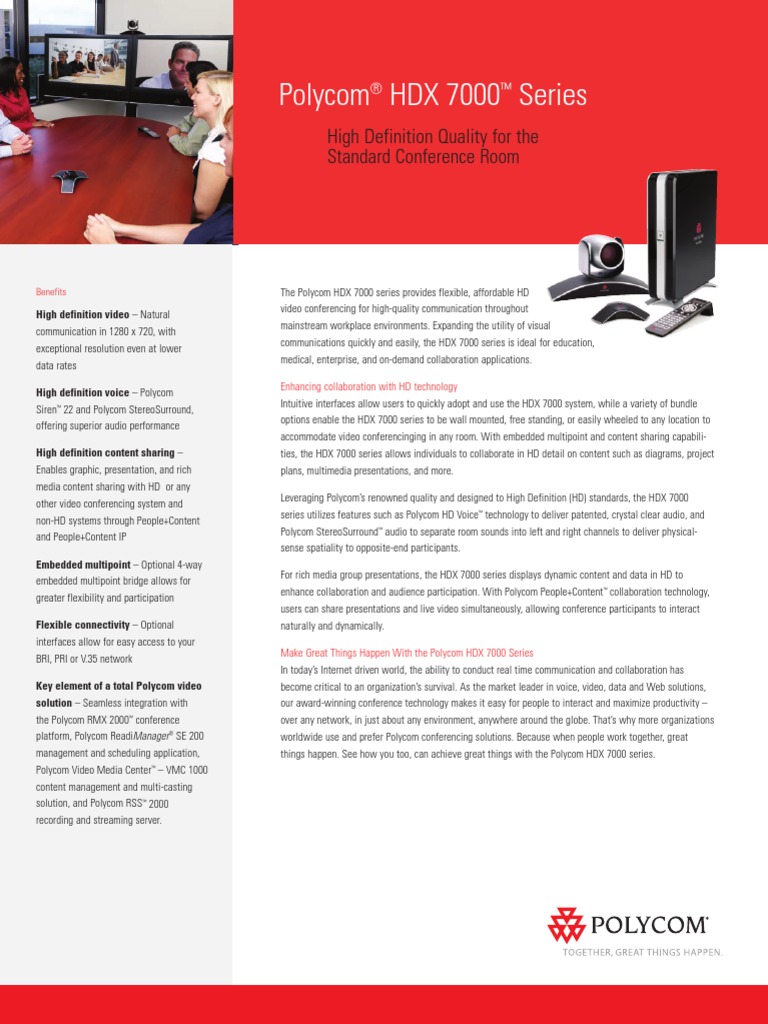 Videoconferencing Polycom HDX 7000 Datasheet | PDF | Videotelephony | Computer Science