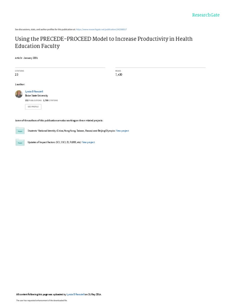 Using The PRECEDE-PROCEED Model To Increase Produc | PDF | Cognition ...