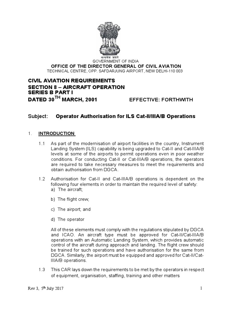 Civil Aviation Requirements Section 8 - Aircraft Operation Series B ...