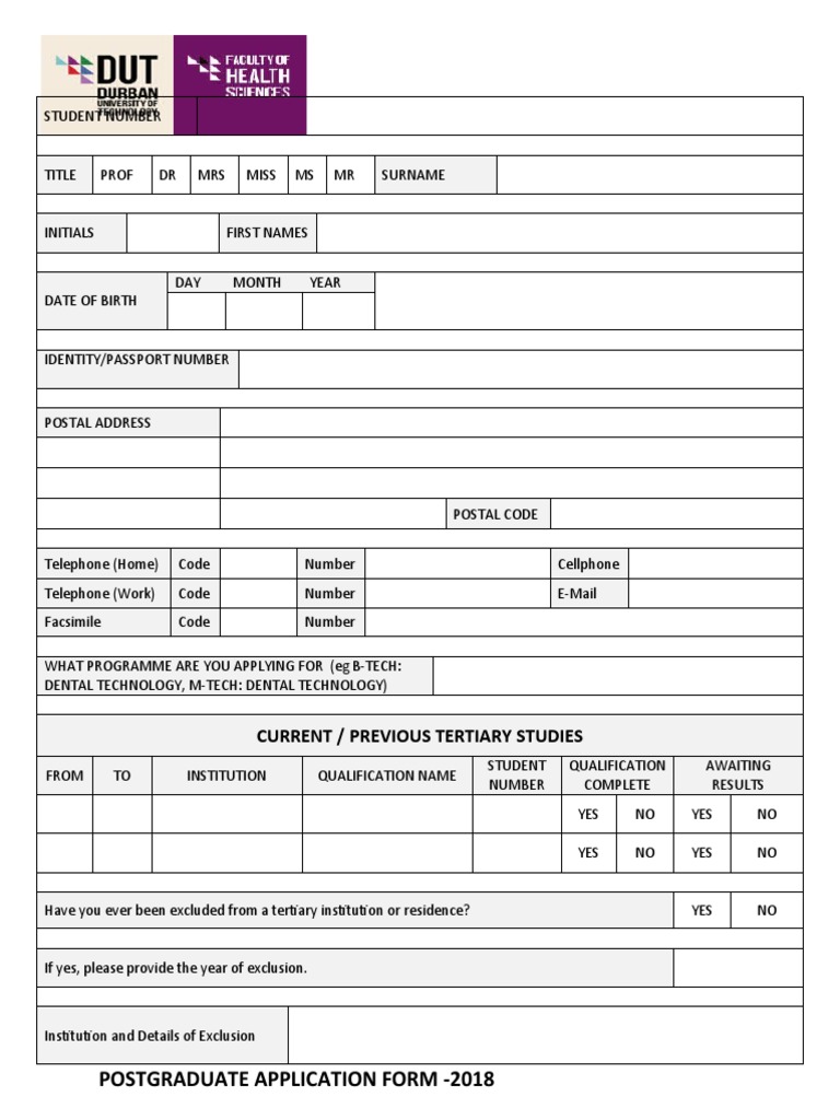 DUT student application | PDF | Postgraduate Education | Academic Degree