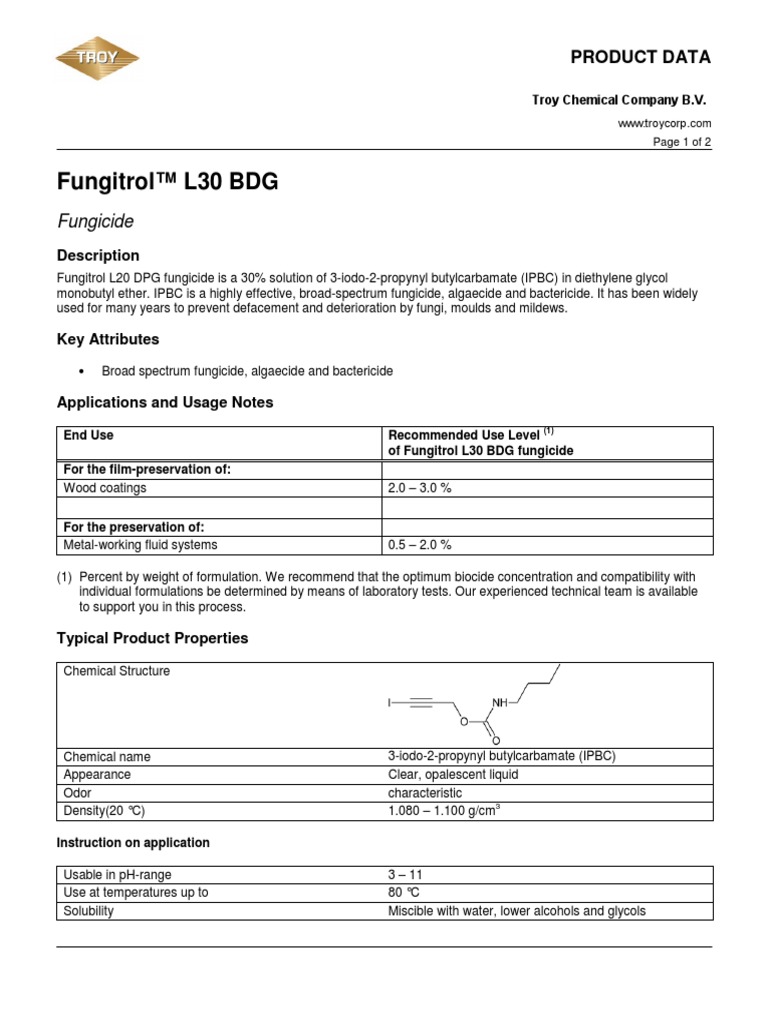 Fungitrol L30 BDG Product Information en PDS | PDF | Science & Mathematics