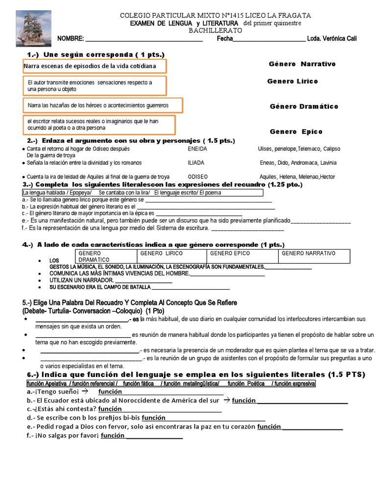 Examen Del Primer Quimestre | PDF | Poesía épica | Odiseo