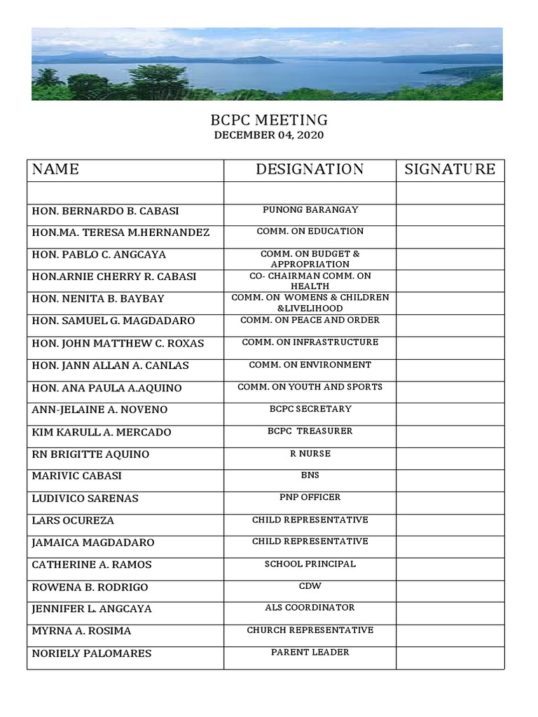 BCPC Meeting Minutes Tagaytay City Barangay Silang Crossing East | PDF