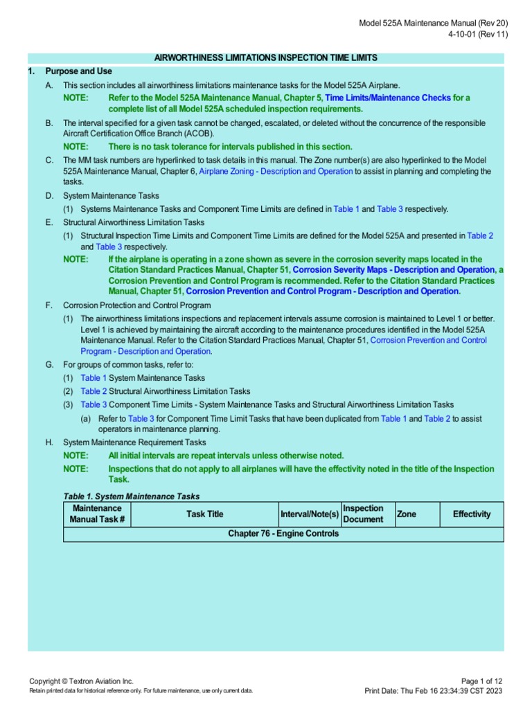 Time Limits/Maintenance Checks: Airworthiness Limitations Inspection ...