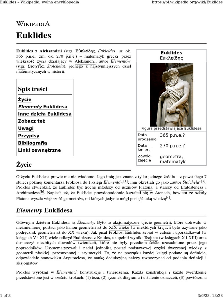 Euklides - Wikipedia, Wolna Encyklopedia | PDF