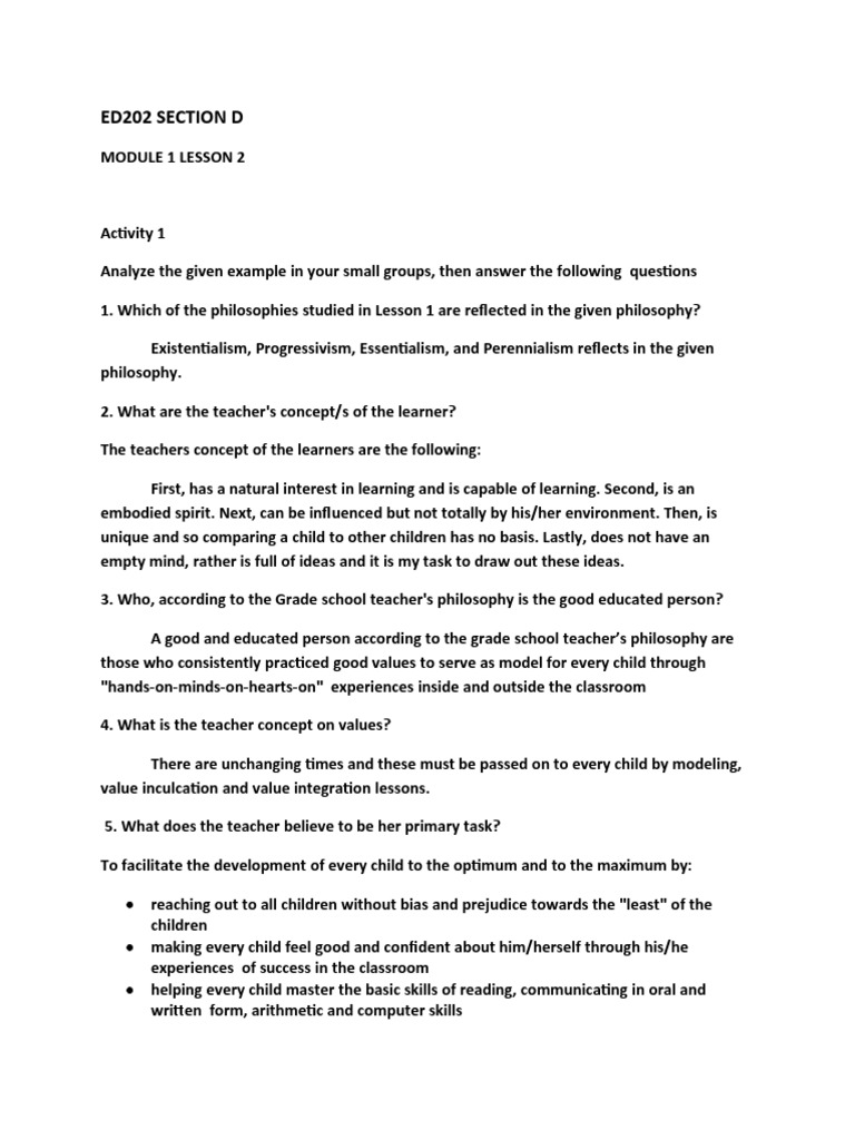 Ed202 Module 1 - Lesson 2 | PDF | Philosophy Of Education | Teachers