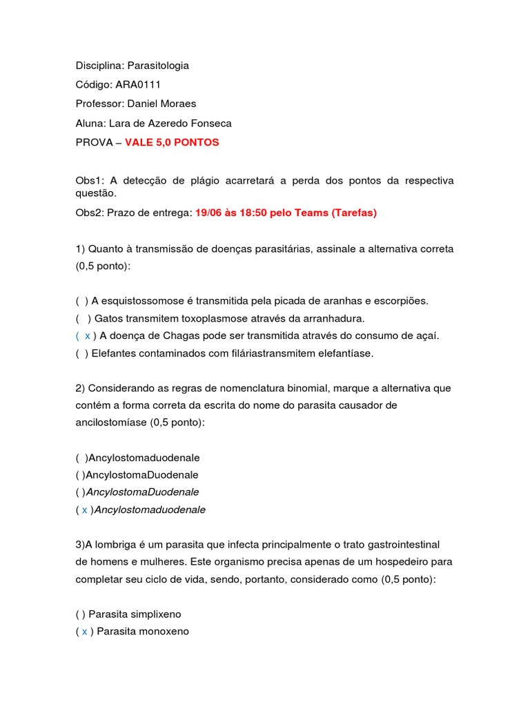 AV2 Parasitologia | PDF