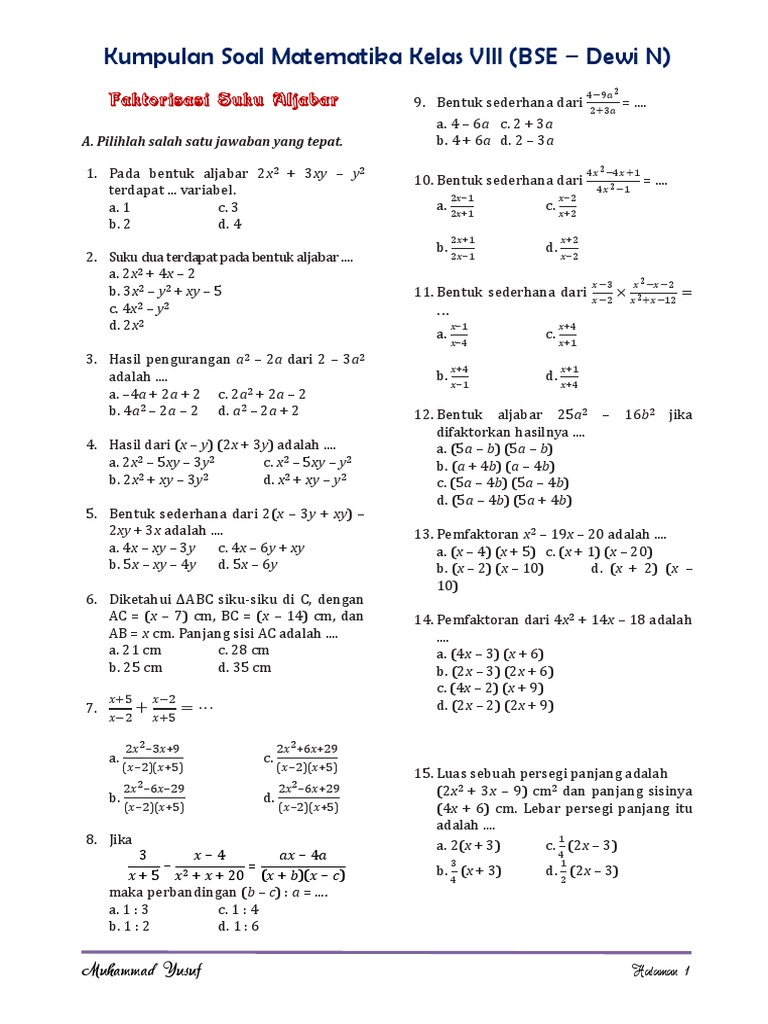 Kumpulan Soal Matematika Kelas Viii | PDF