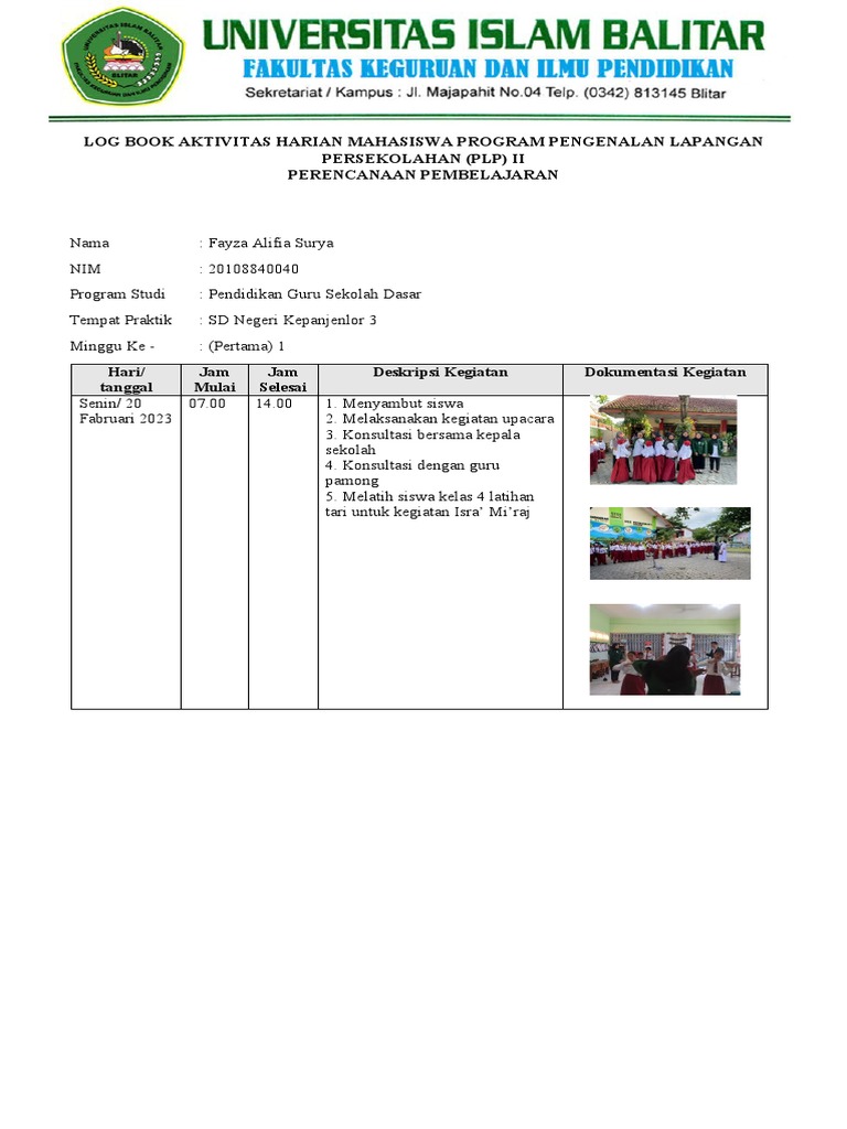 Log Book PLP 2 Fayza Alifia Surya | PDF